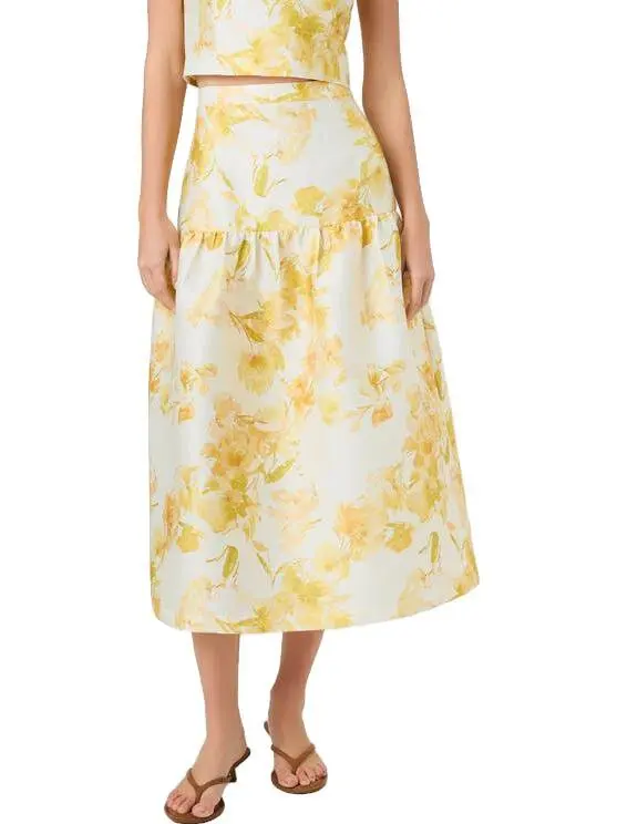 French Connection Sophie Floral Taffeta Midi Skirt - Daisy Yellow Sophie Flower