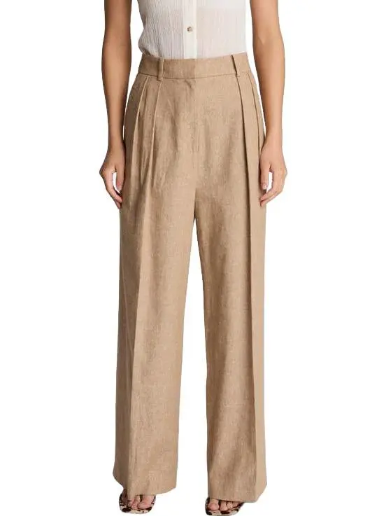 KENNETH COLE Double Pleat Wide Leg Linen Blend Pants - Mesa Taup/melange