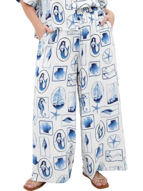City Chic Liana Print Wide-leg Pants - Amalfi Postcard