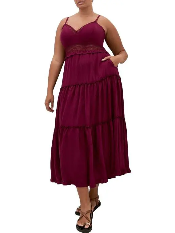 City Chic Ayla Crochet Trim Midi Dress - Pomegranate