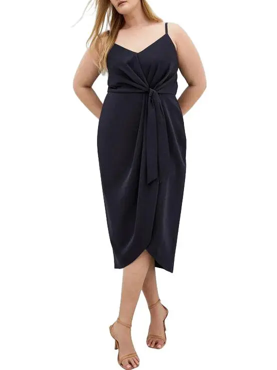City Chic Faux-wrap Dress - Dark Navy