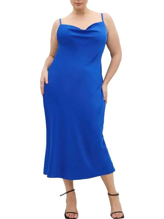 City Chic Sadie Satin Column Midi Dress - Cerulean