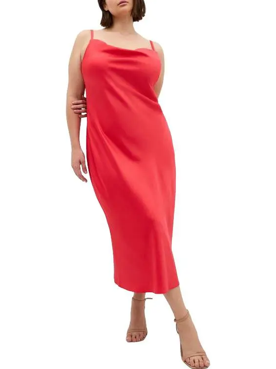 City Chic Sadie Satin Column Midi Dress - Watermelon