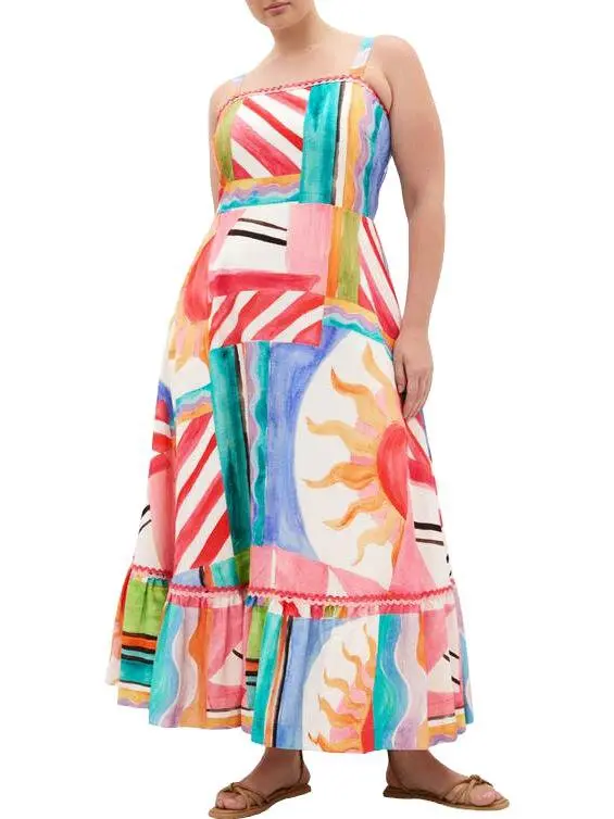 City Chic Sunlit Print Sleeveless Maxi Dress - Sunlit Days