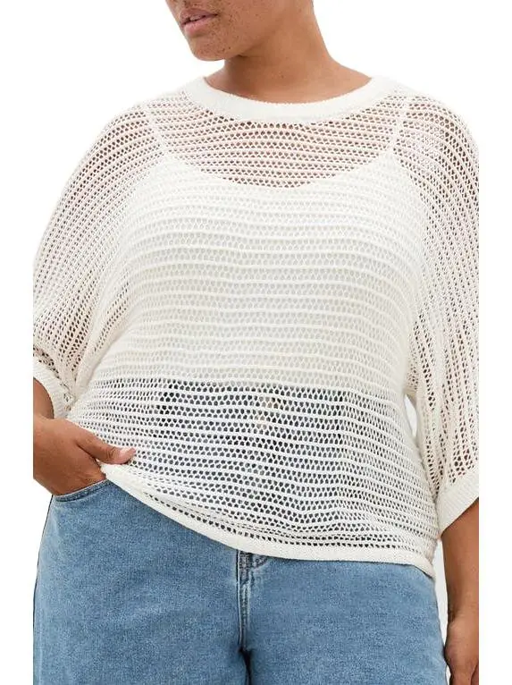 City Chic Sheer Open Knit Top - Creme