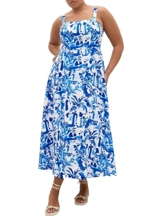 City Chic Collins Print Maxi Dress - Blue Palm