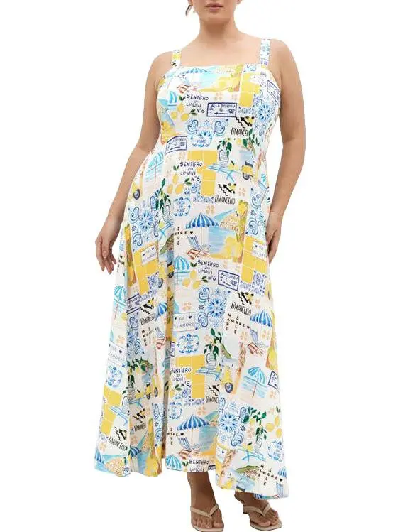 City Chic Collins Print Sleeveless Maxi Dress - Amalfi Coast