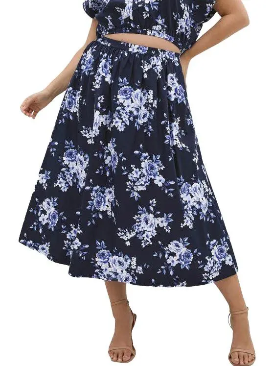 City Chic Floral Print A-line Skirt - Amalfi Floral