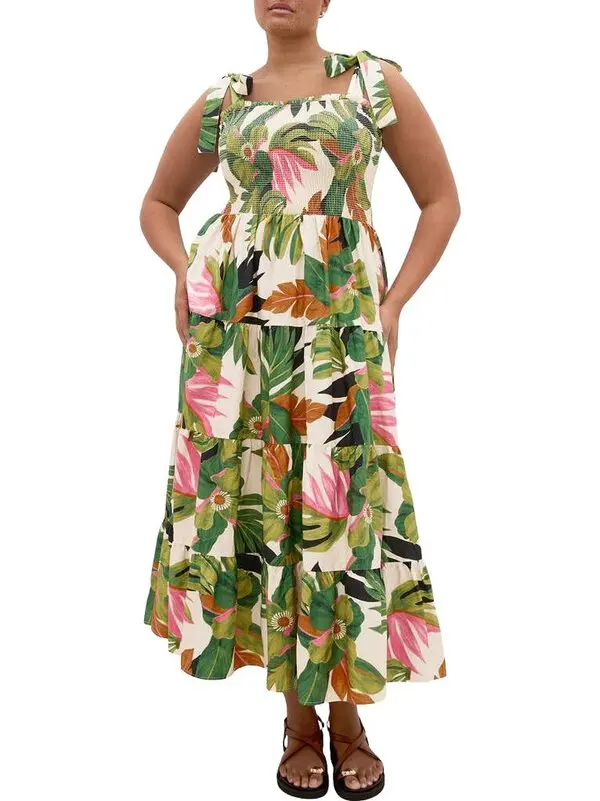 City Chic Paradiso Floral Print Maxi Dress - Ivory Paradiso Green