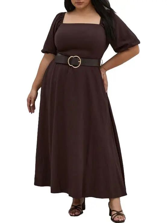 City Chic Collins Belted Maxi Dress - Chocolate