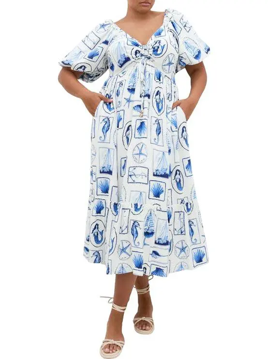 City Chic Giselle Allover Print Maxi Dress - Amalfi Postcard