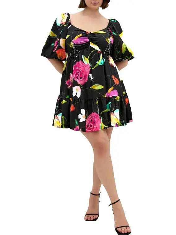 City Chic Floral Print Mini Dress - Floral Sketch