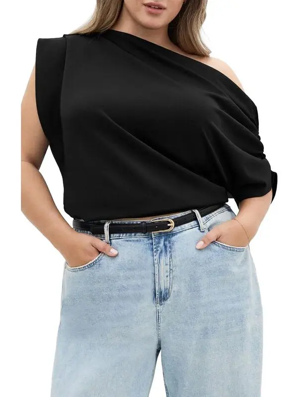 City Chic Imani Asymmetric Knit Top - Black