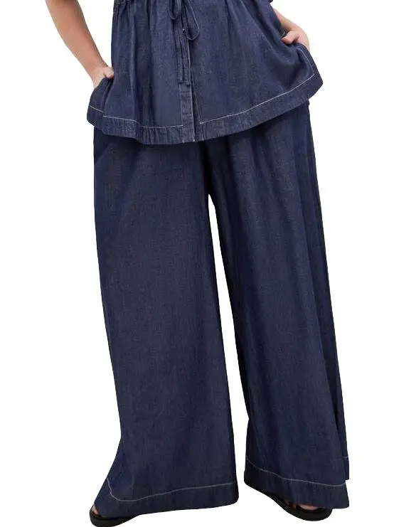 City Chic Mikayla Wide Leg Drawstring Denim Pants - Indigo
