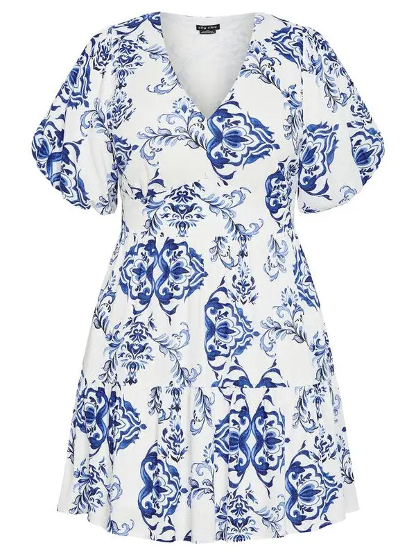 City Chic Winslow Print Puff Sleeve Dress - Willow Bird
