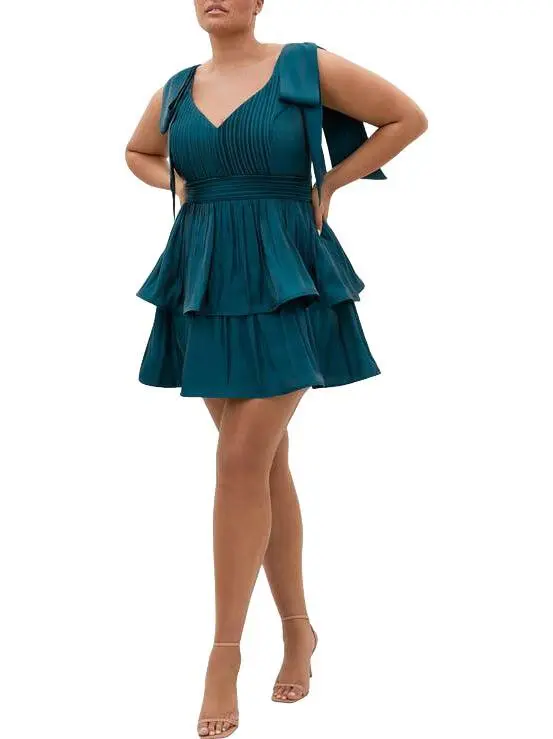 City Chic Betty Bow Cocktail Mini Dress - Emerald