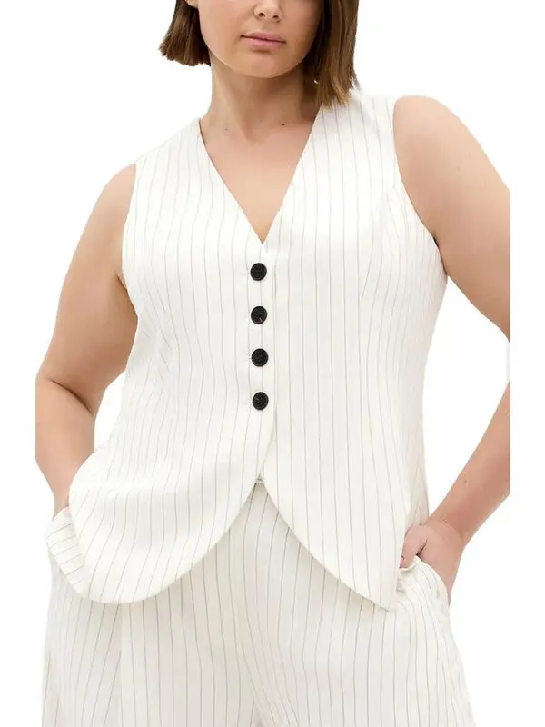 City Chic Pinstripe Vest - Ivory Pinstripe