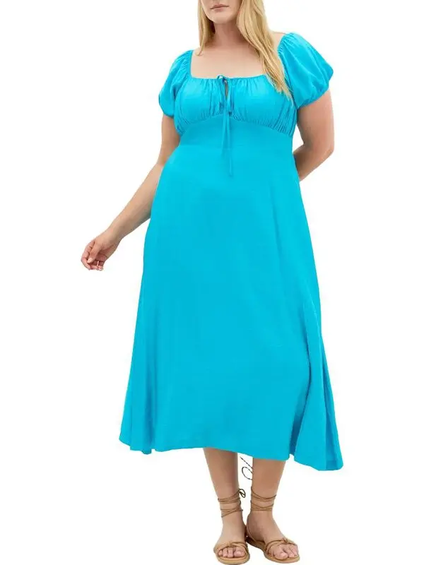 City Chic Abbigail Midi Peasant Dress - Azure