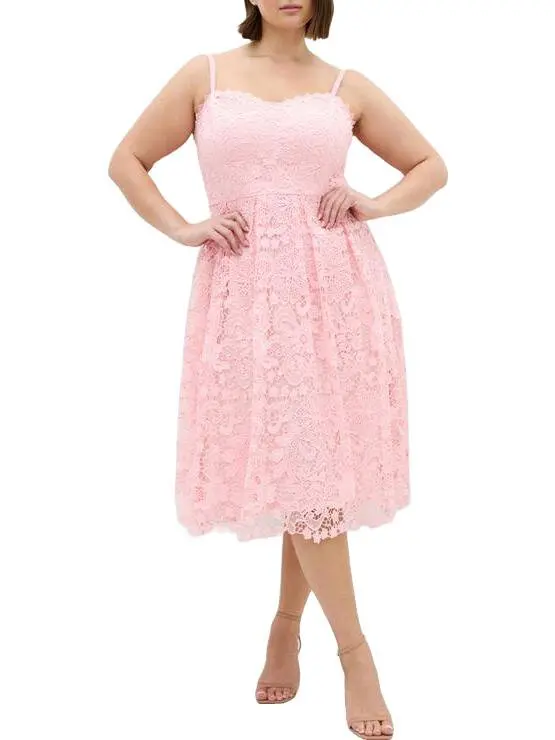 City Chic Scarlet Lace Midi Dress - Heavenly Pink