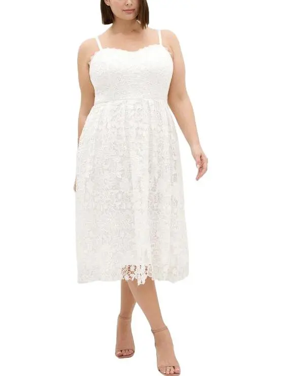 City Chic Scarlet Lace Midi Dress - Ivory