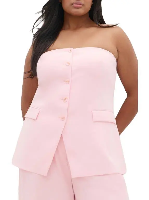 City Chic Cutaway Hem Strapless Top - Soft Pink