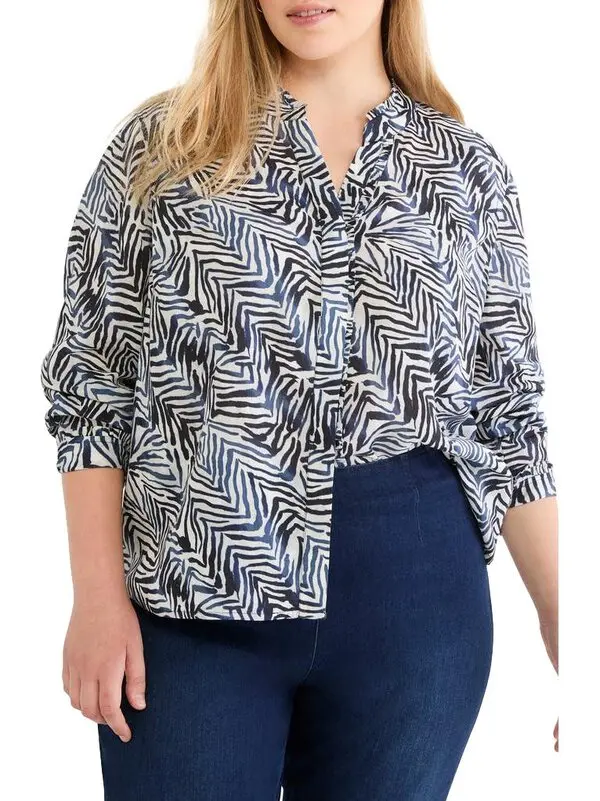 NIC+ZOE Striped Split-neck Shirt - Indigo Multi