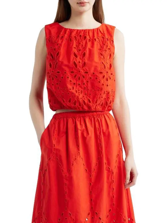 Madewell Embroidered Sleeveless Poplin Bubble Top - Wild Poppy