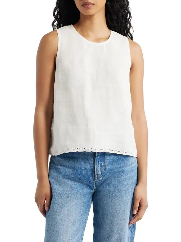 Madewell Lace Trim Pleated Linen Shell Top - Ivory Linen