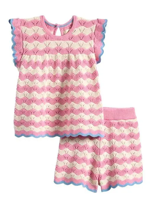 Boden Cotton Pointelle Top & Shorts Set - Pink Wave