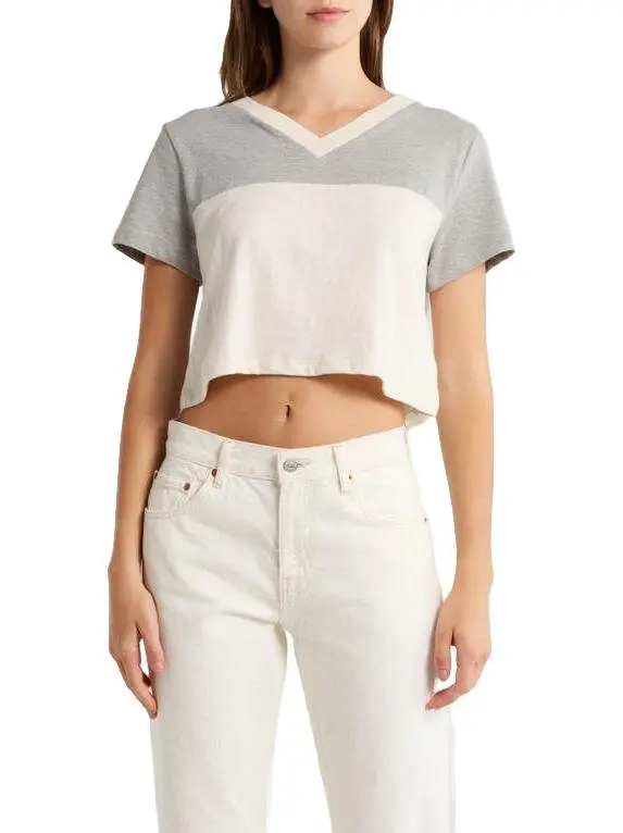 RE/DONE Contrast V-neck Crop T-shirt - Htgvinwhit