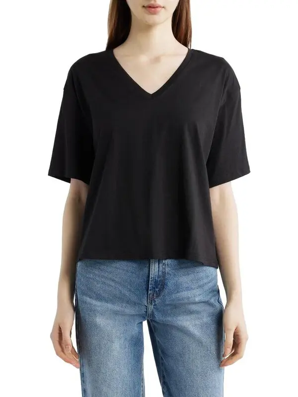 Eileen Fisher V-neck Organic Cotton T-shirt - Black