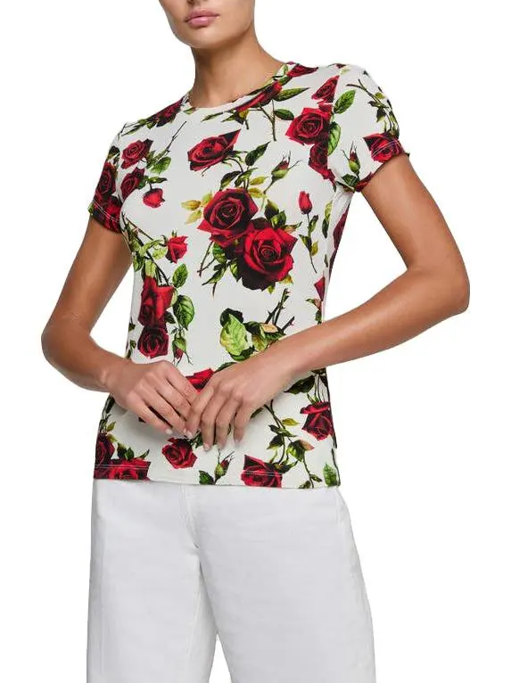 L'Agence Floral Print T-shirt - White/red Romantic Rose