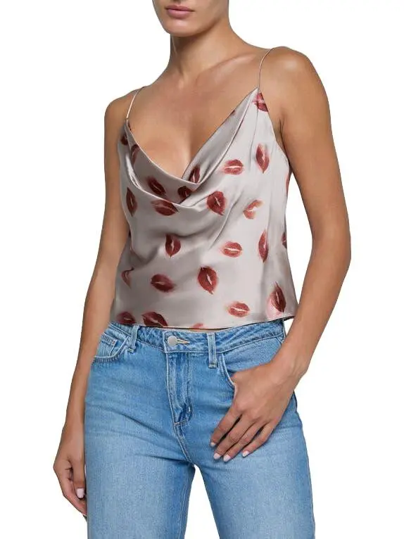L'Agence Calista Cowl Neck Camisole - Taupe/dk Red Fd Kiss