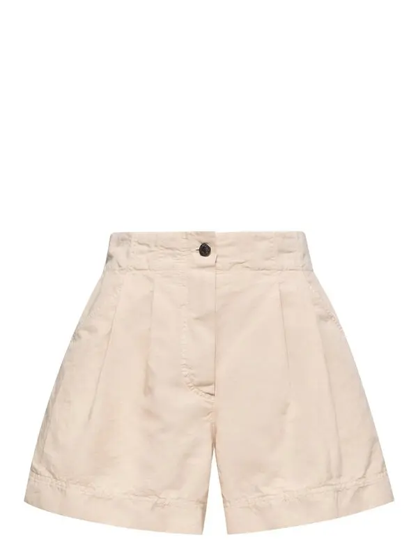 Moncler Cotton And Linen Blend Shorts - Beige