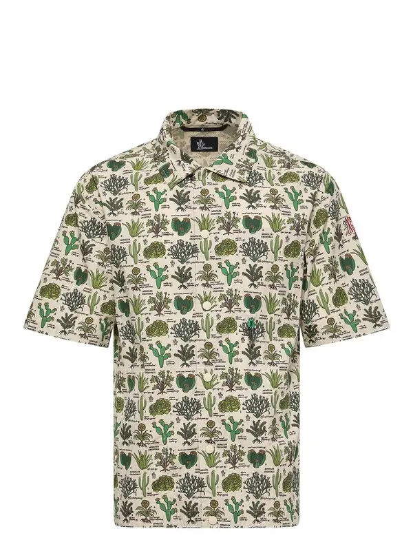 Moncler Botanical Print Cotton Blend Short Sleeve Shirt - Multicolor