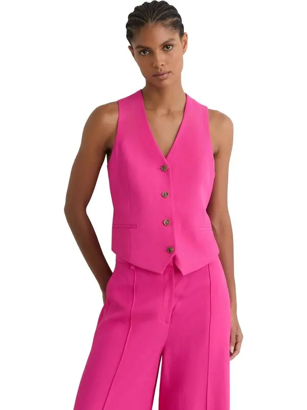REISS Charli Button-through Tailored Waistcoat - Pink