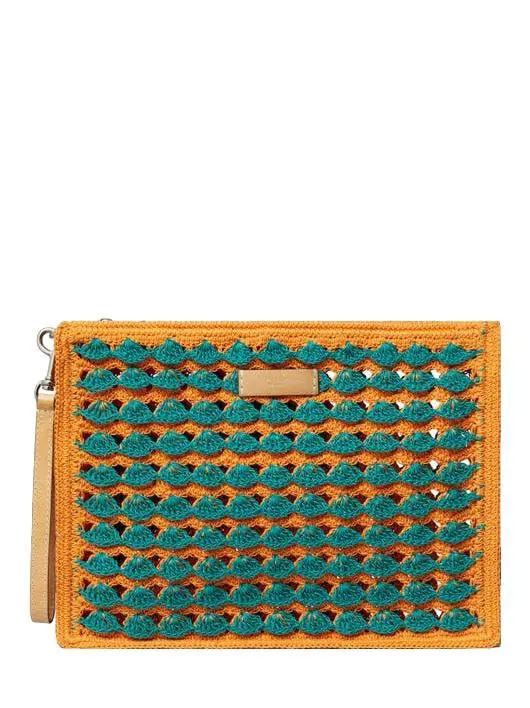 Tory Burch Ella Hand Crochet Wristlet - Teal/tan