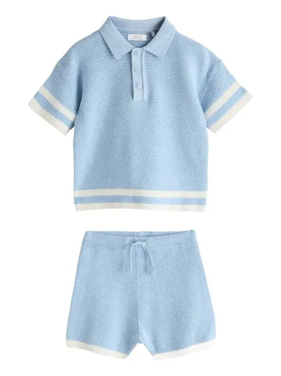 NEXT Striped Polo Sweater & Shorts Set - Blue