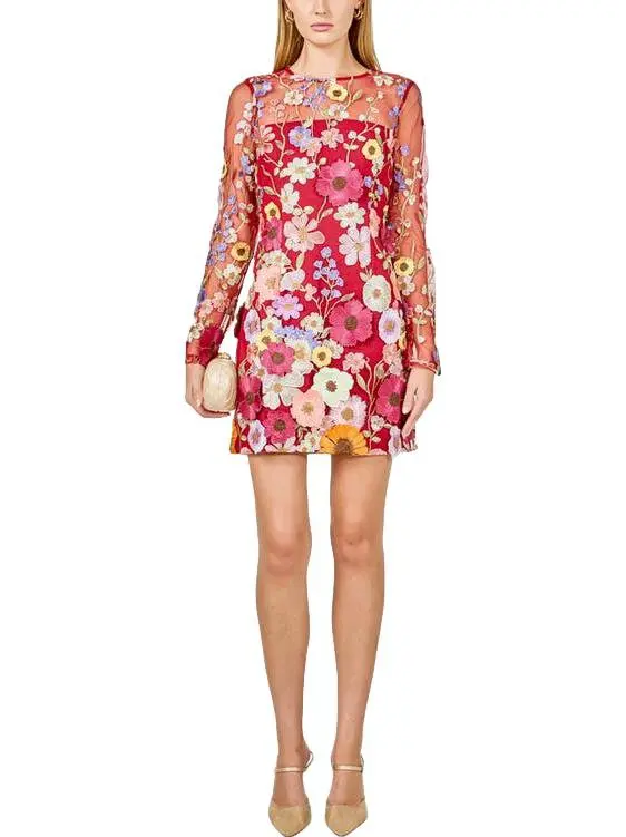 Endless Rose Floral Embroidered Mini Dress - Merlot