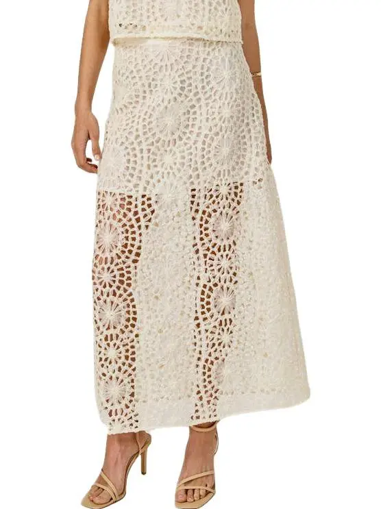 Endless Rose Textured Open Stitch Midi Skirt - Cream