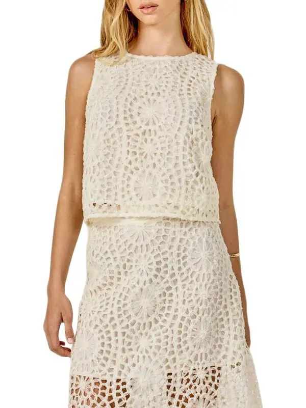 Endless Rose Textured Sleeveless Crop Top - Cream