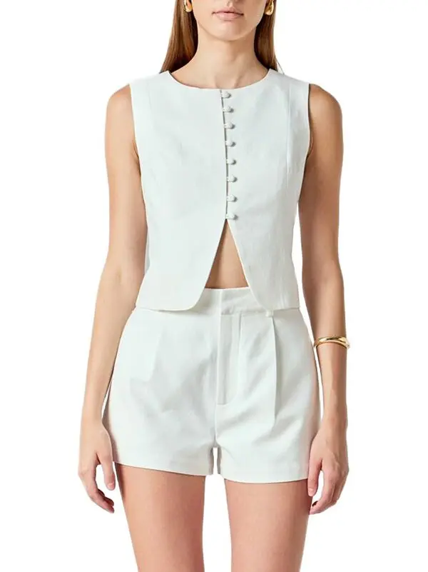 Endless Rose Linen And Cotton Cropped Vest - Ivory