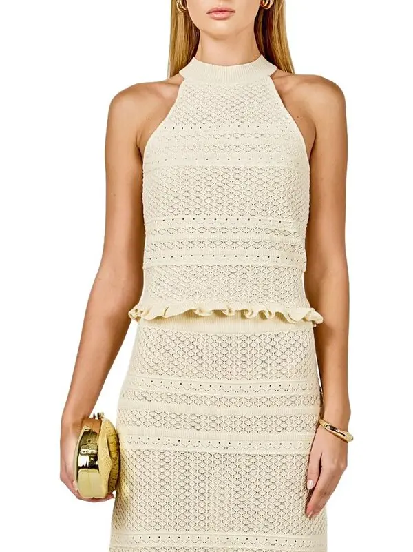Endless Rose Pointelle Knit Mock Neck Tank - Ivory