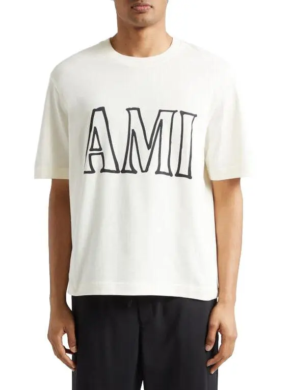 Ami Boxy Cotton Graphic T-shirt - Blanc Creme