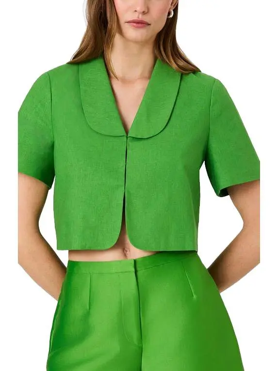 French Connection Theo Oversized Peter Pan Collar Crop Top - Botanica Green