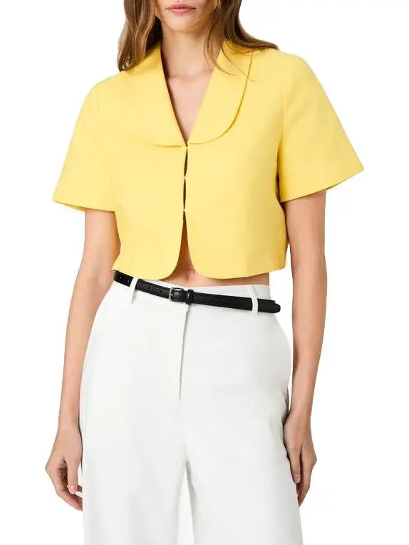 French Connection Theo Oversized Peter Pan Collar Crop Top - Bright Daisy