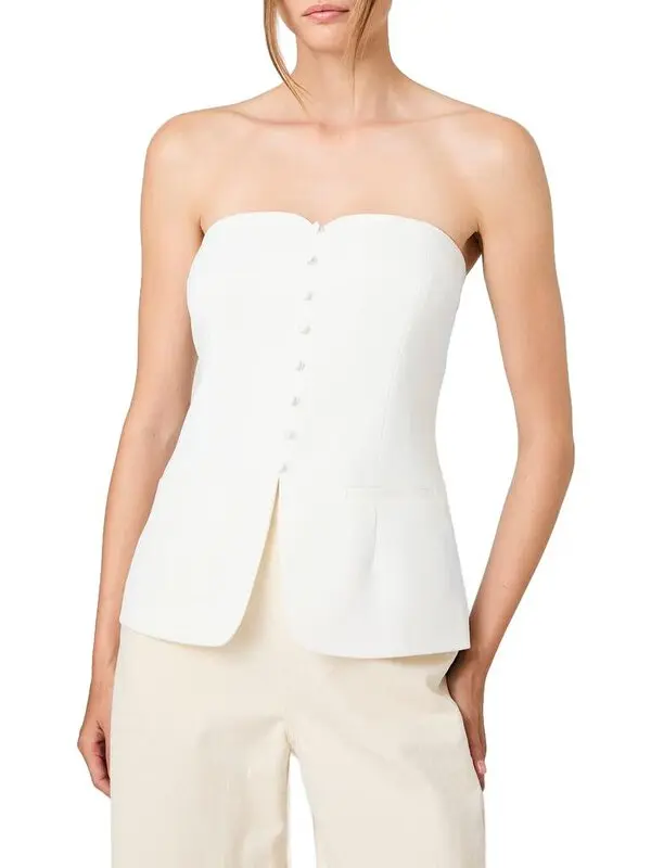 French Connection Strapless Top With Decorative Buttons - Summer White