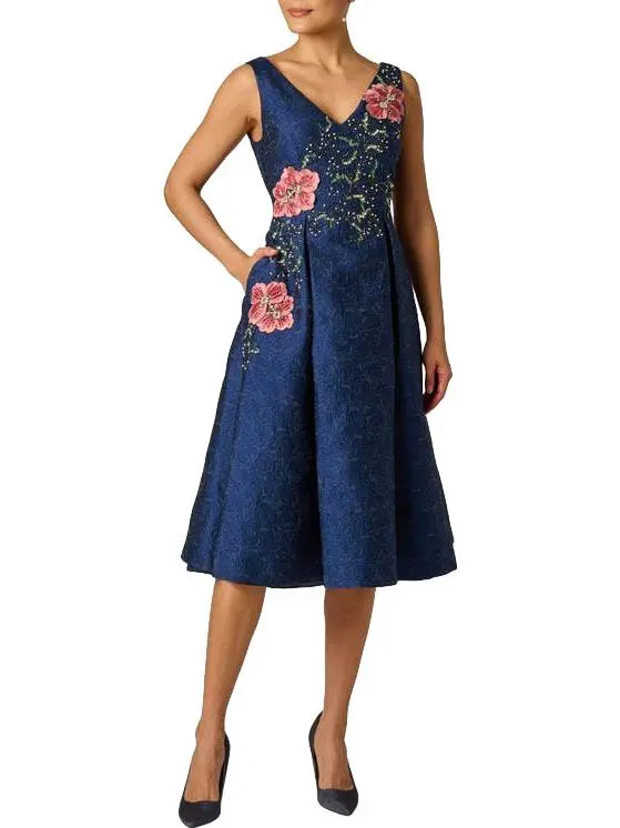 Adrianna Papell Beaded Jacquard Fit & Flare Cocktail Dress - Midnight Multi