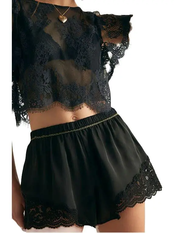 Free People Lace Trim Tap Shorts - Black