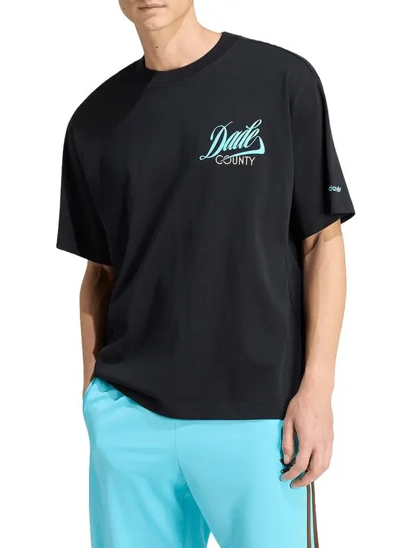 Adidas Miami-dade County Cotton Graphic T-shirt - Black/pula